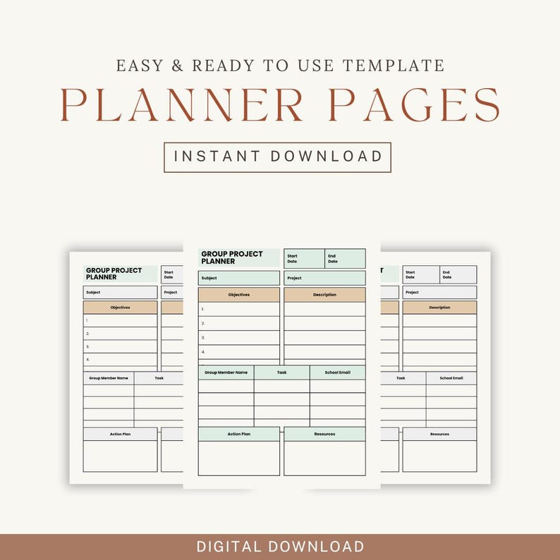 Group Project Planner- Project Planner Printable, Productivity Planner ...