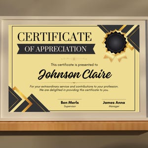 Gold Appreciation Certificate Template- Modern Editable Award ...