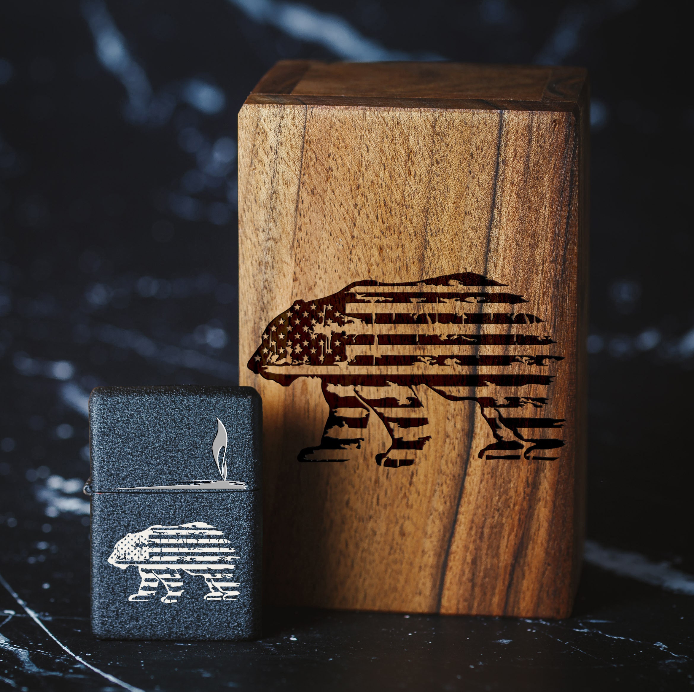 Personalised Engraved Windproof Lighter 043 Bear American Flag Lighter ...