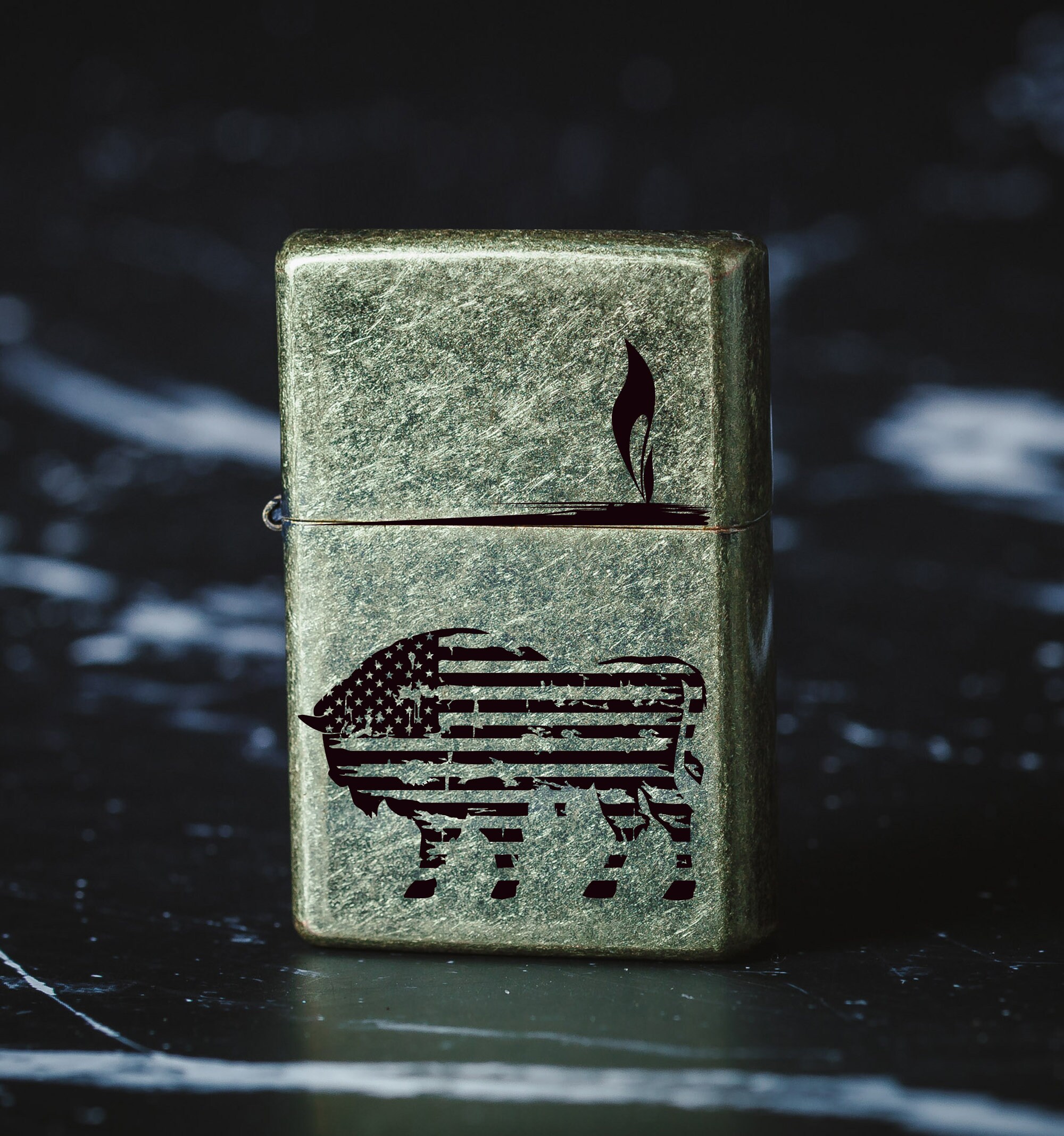 Personalised Engraved Windproof Lighter 033 Buffalo American Flag ...