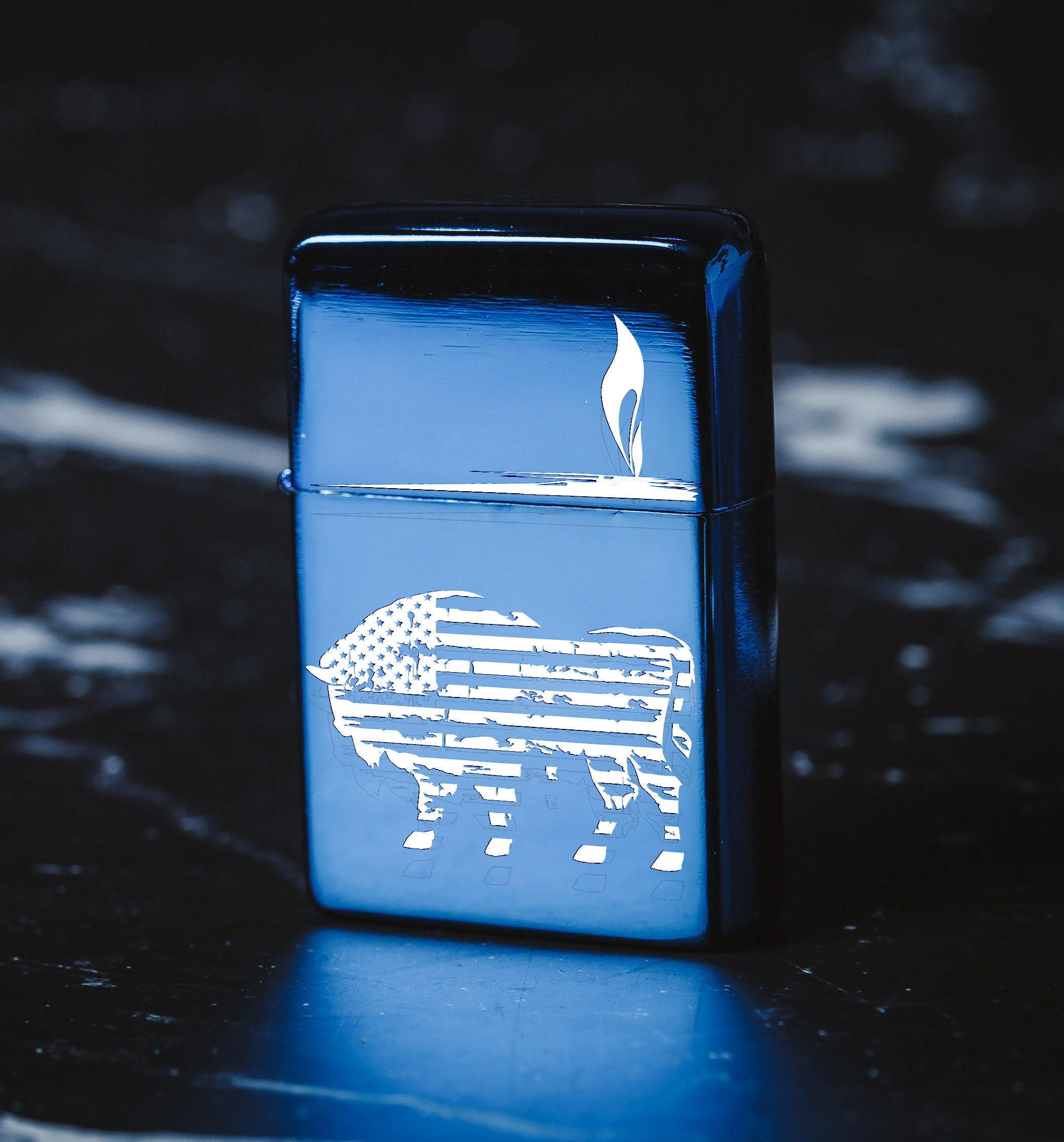 Personalised Engraved Windproof Lighter 033 Buffalo American Flag ...