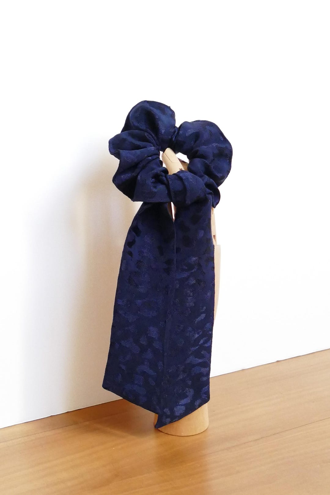 Navy Blue Jacquard Satin Leopard Print Scrunchie Scarf - Etsy