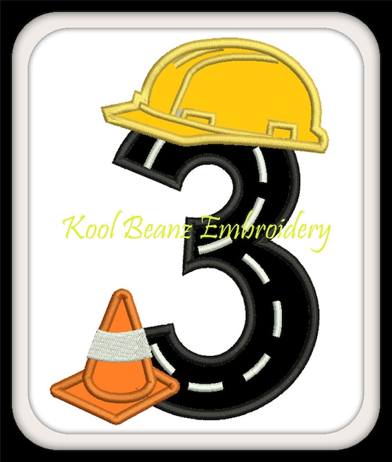 Number 3 Construction Digital Applique Embroidery File in 4x4 - Etsy