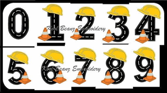 Construction Birthday numbers. 4x4 5x7 Digital applique | Etsy