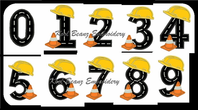 Construction Birthday Numbers. 4x4 5x7 Digital Applique Embroidery ...