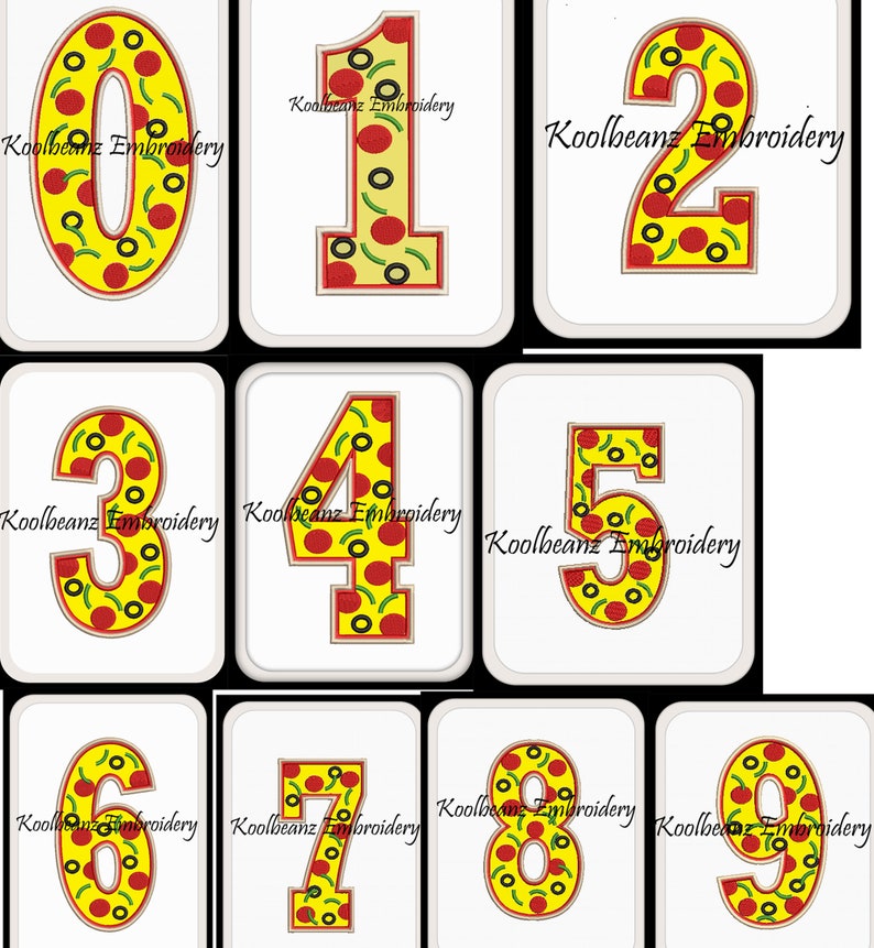 Pizza Numbers in Sizes 4x4 5x7 This is for the Set of 10 Numbers ...