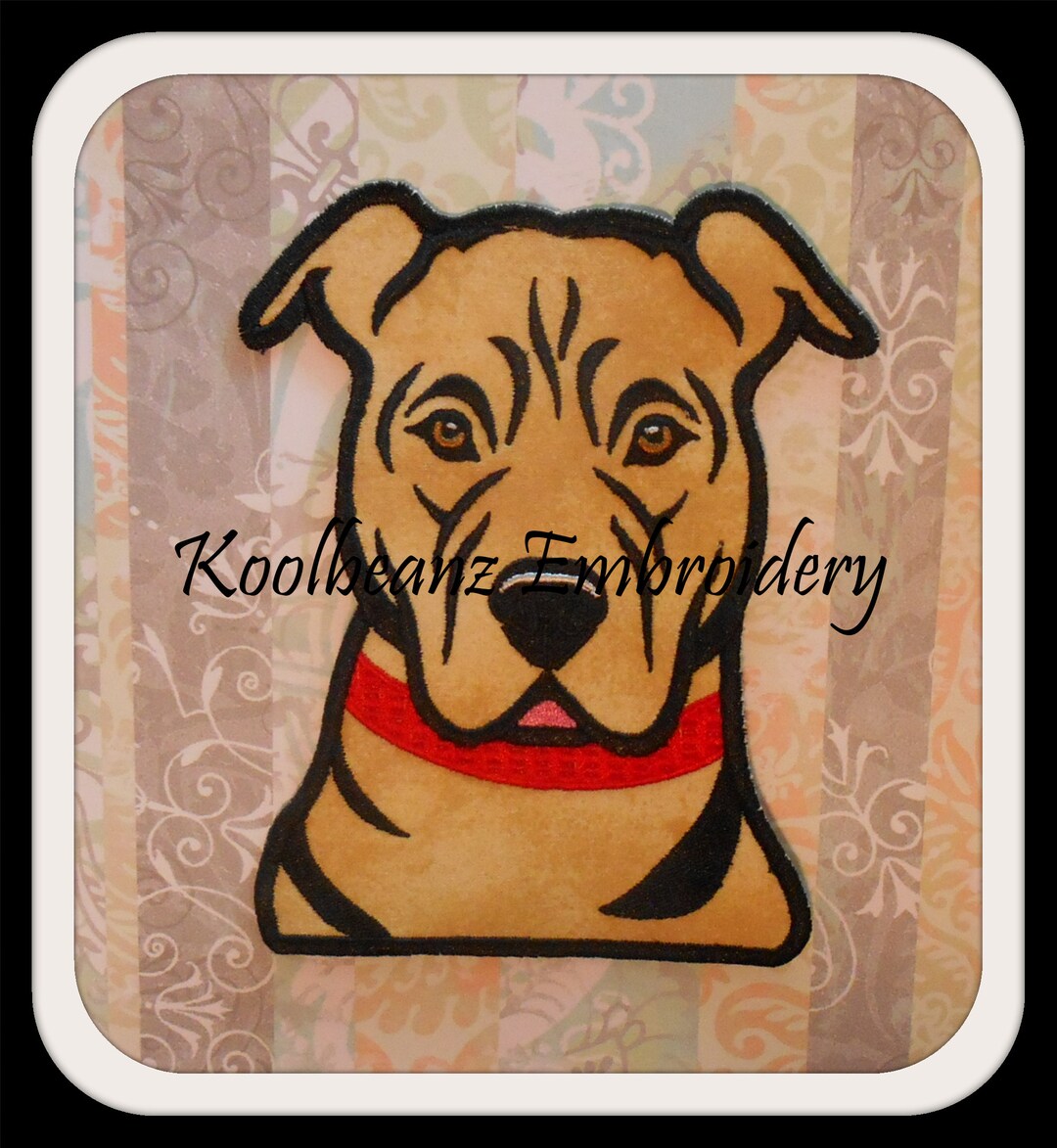 Pit Bull Dog Head. Applique Embridery File in Sizes 5x7 8x8. - Etsy