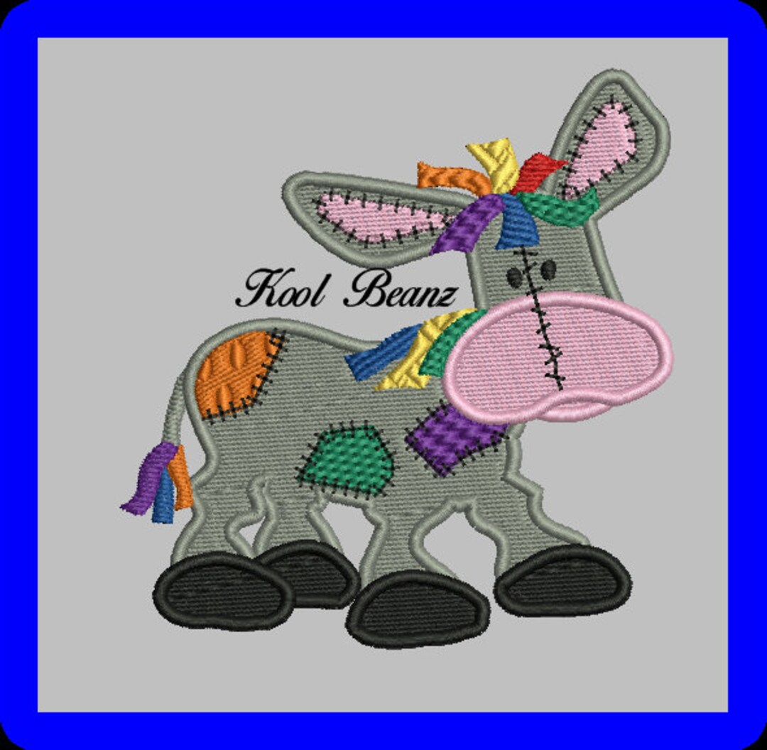 Donkey Patch Work 4x4 5x7 Embroidery Applique and Fill Stitch Digital ...