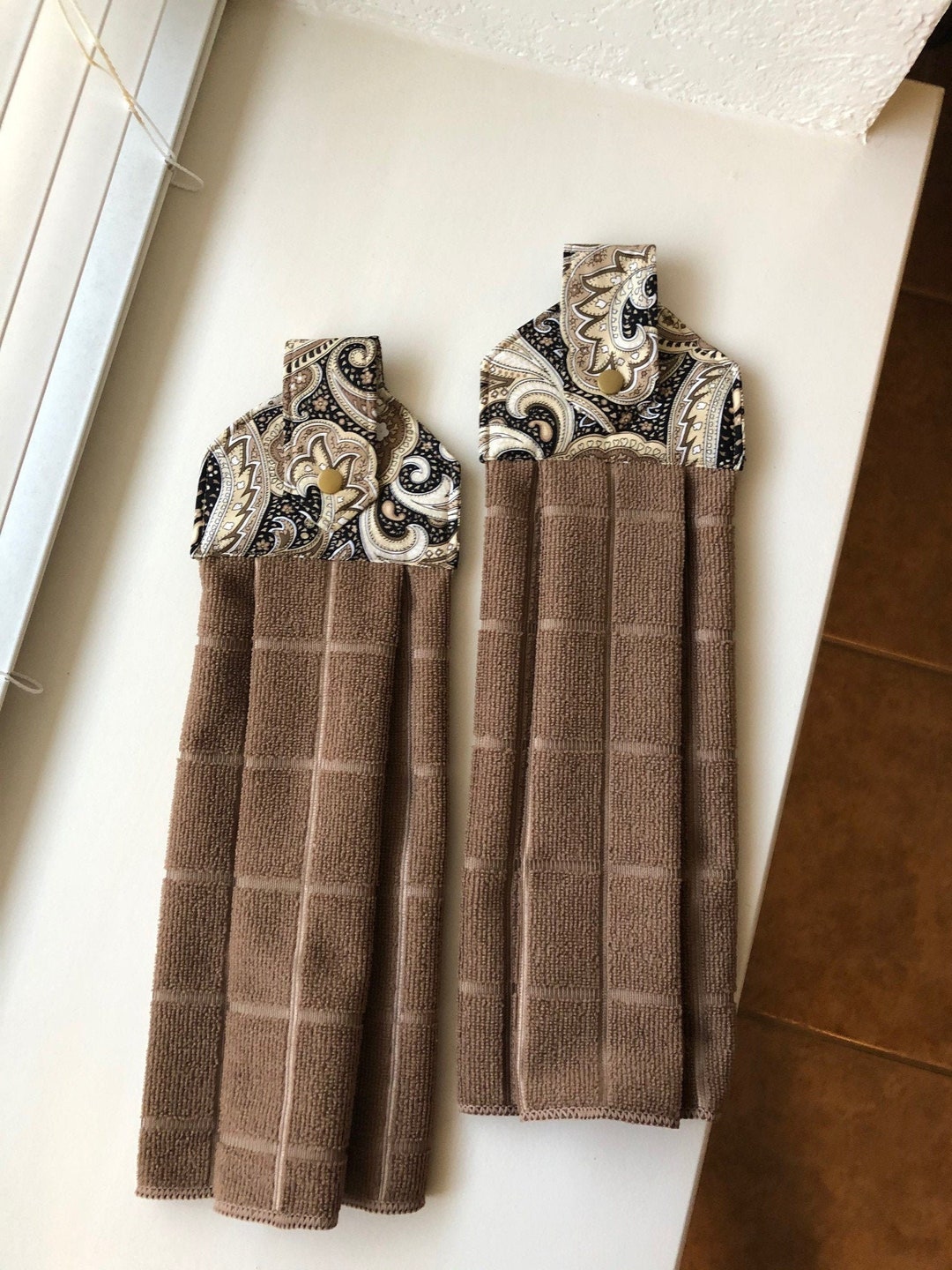 Set of 2 Brown and Black Hanging Kitchen Towels - Etsy