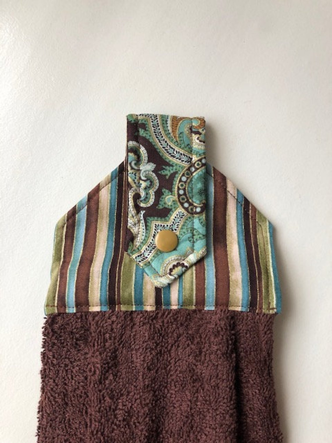 Set of 2 Brown and Turquoise Hanging Kitchen Towels FREE - Etsy