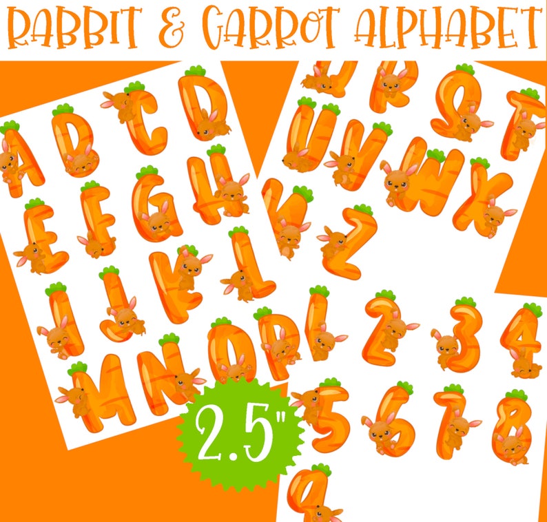 Easter Alphabet, Bunny Rabbit and Carrot Printable and Cricut Alphabet ...