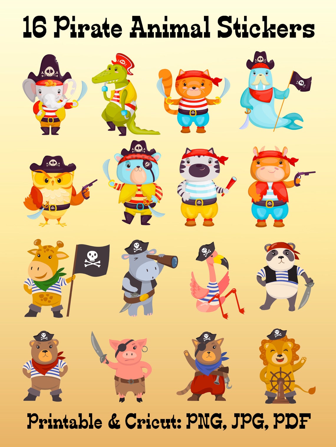 11 Animal Stickers Cricut & Printable Funny Animal Clipart | Etsy