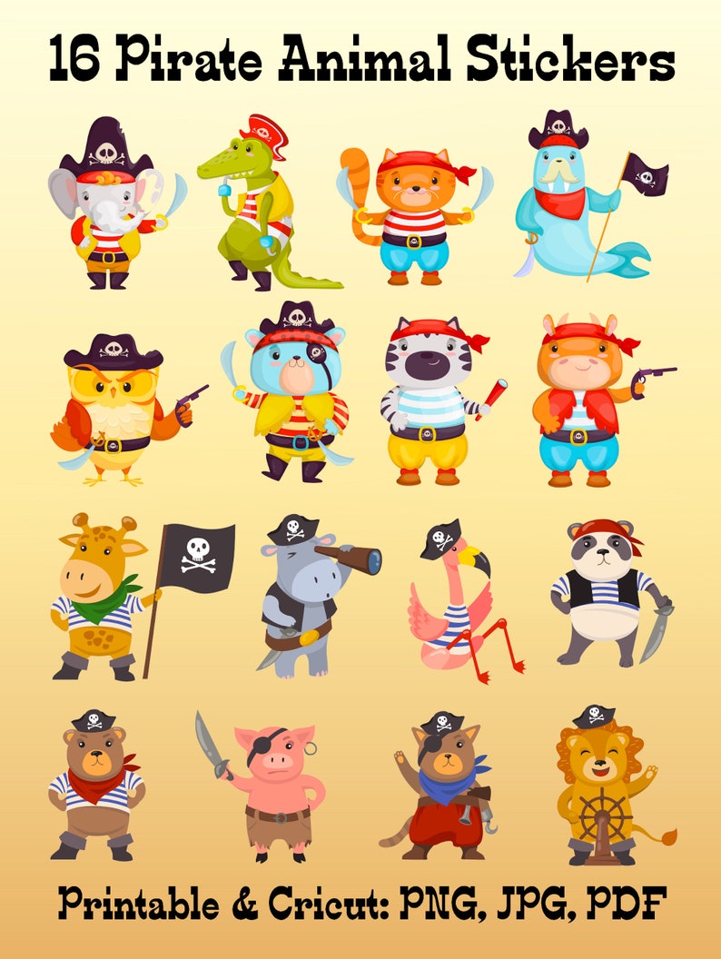 11 Animal Stickers Cricut & Printable Funny Animal Clipart | Etsy