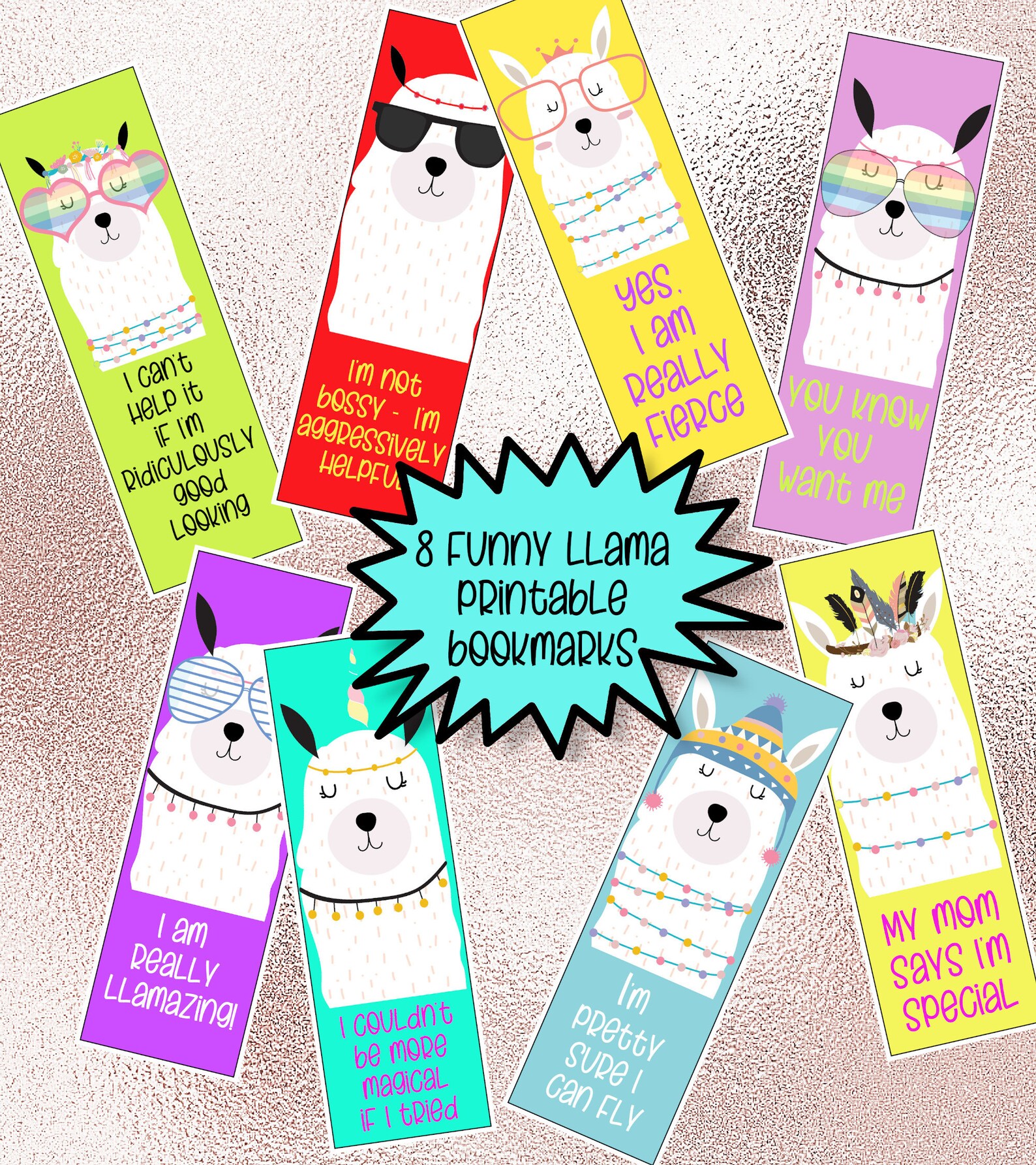 8 Funny LLAMA Printable Bookmarks Bookmark Download Digital | Etsy