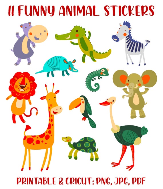 11 Animal Stickers Cricut & Printable Funny Animal Clipart | Etsy
