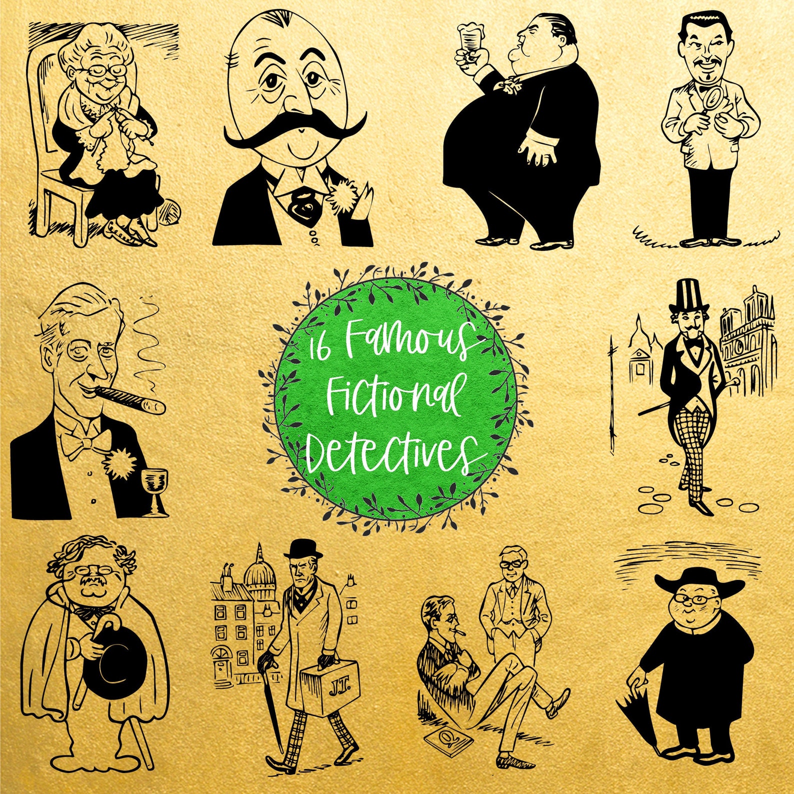 16 Famous Fictional Detectives Sherlock Holmes Hercule | Etsy