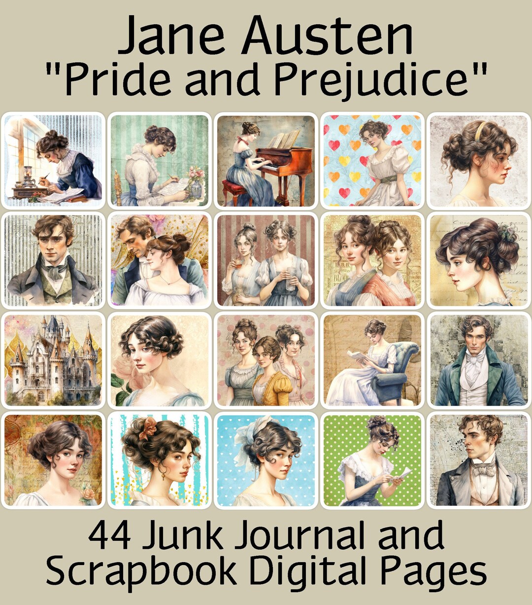 44 Jane Austen pride and Prejudice Junk Journal Pages, Printable ...