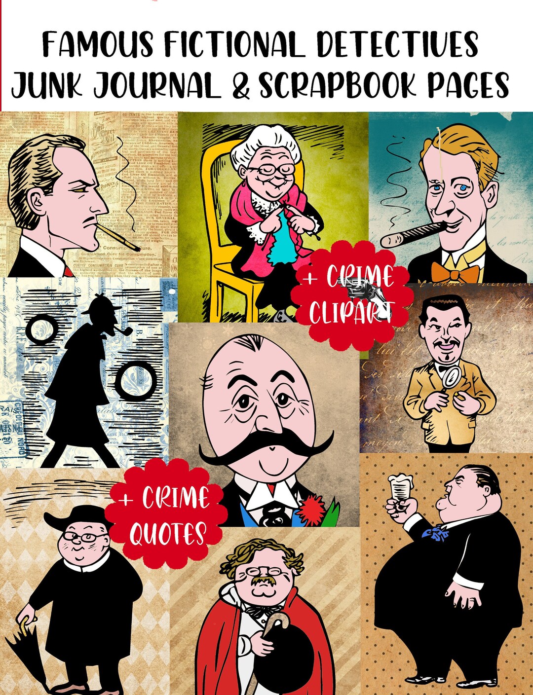 Famous Detectives Junk Journal & Scrapbook Pages, 16 Printable ...