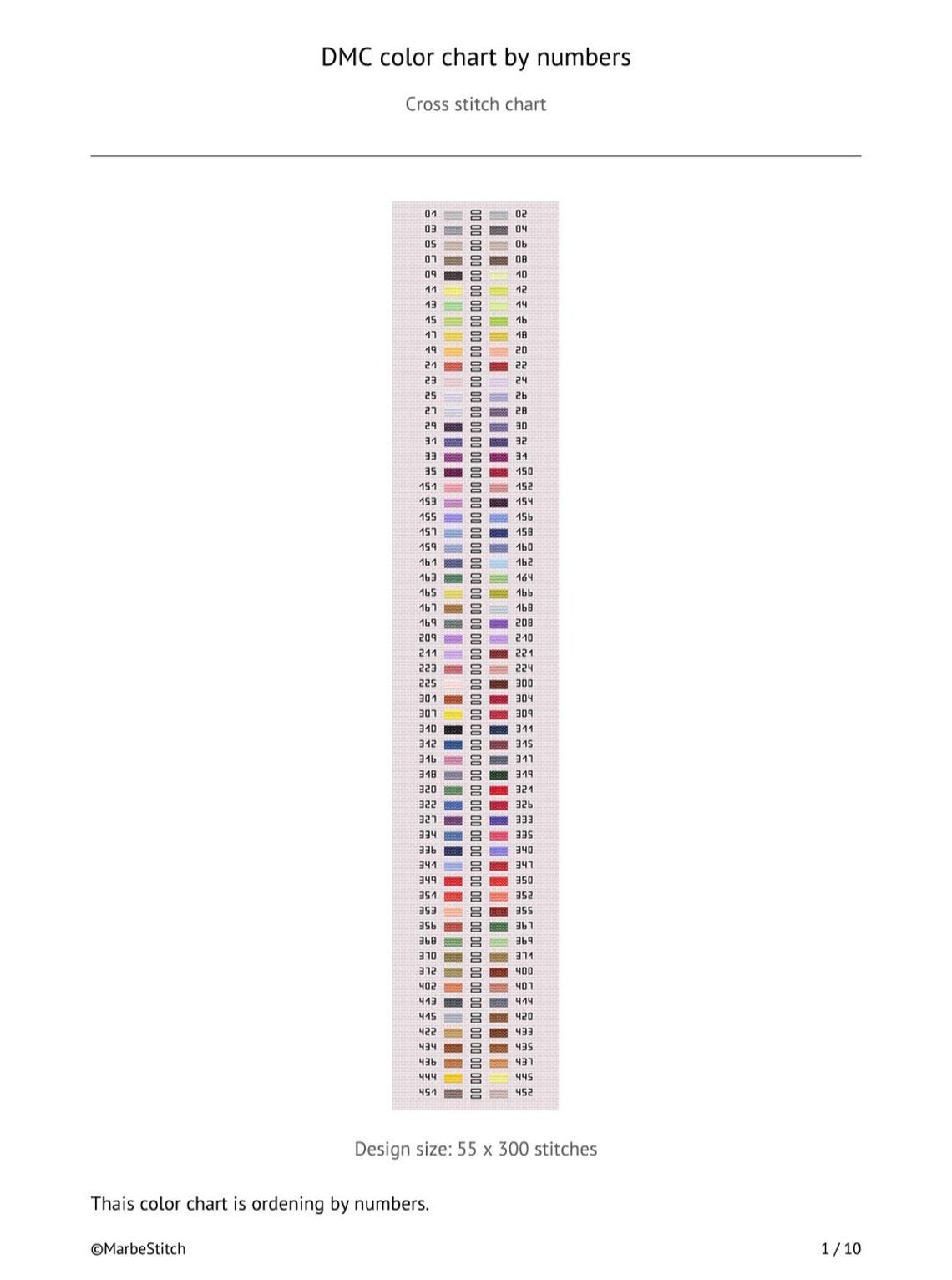 DMC Colour Chart PDF Sorted by Numbers Cross Stitch - Etsy