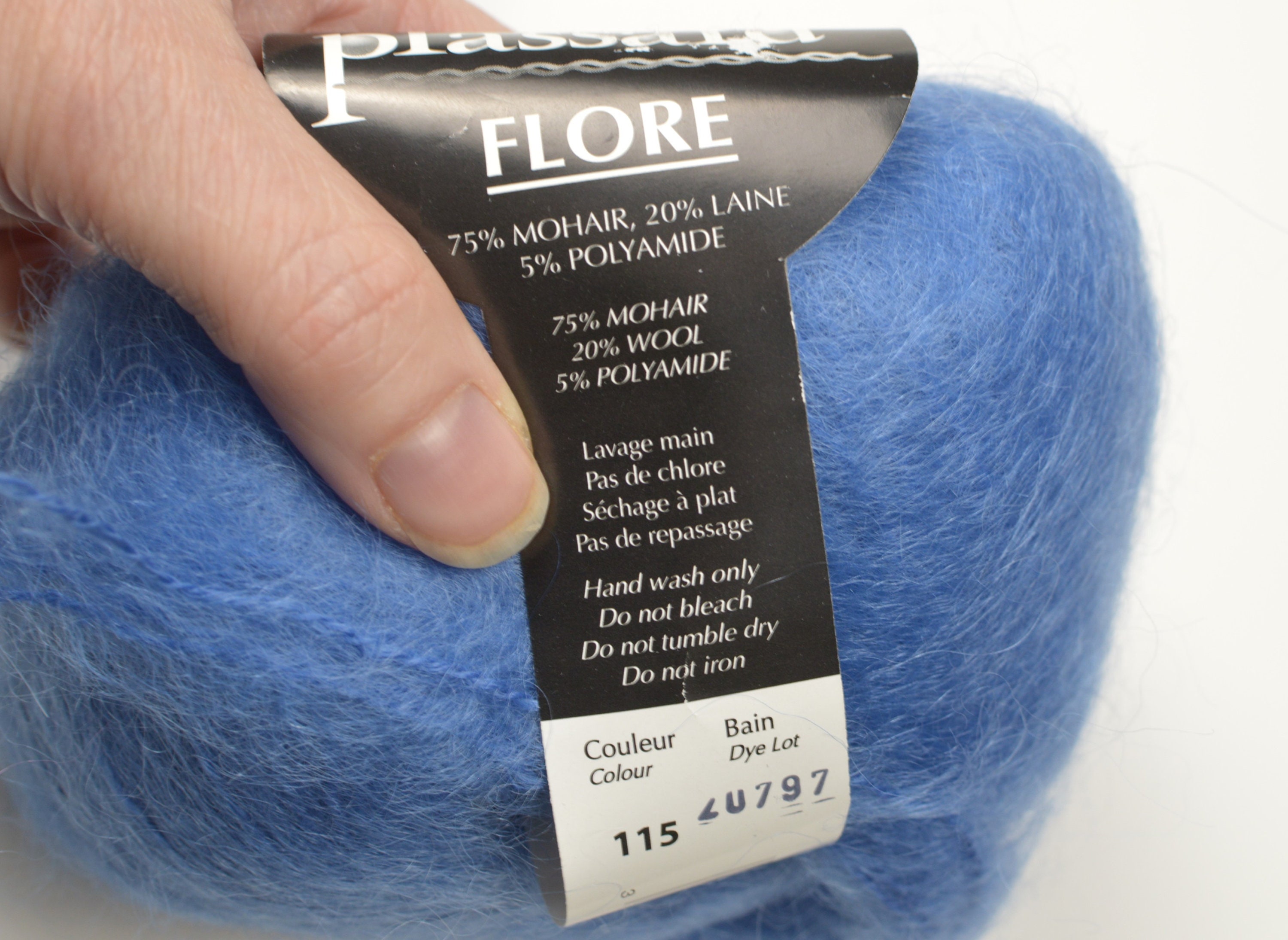 2 Skeins of Plassard Flore Yarn, Blue Mohair Knitting Yarn, Color 115 ...