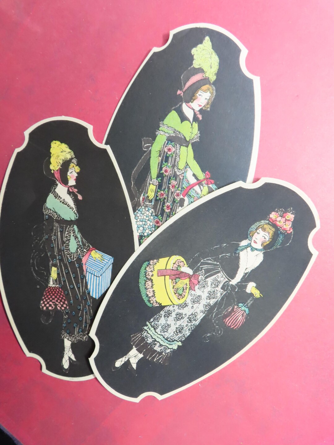 Large Vintage HAT BOX LABELS* Set of 3*pretty Ladies With With Hat ...