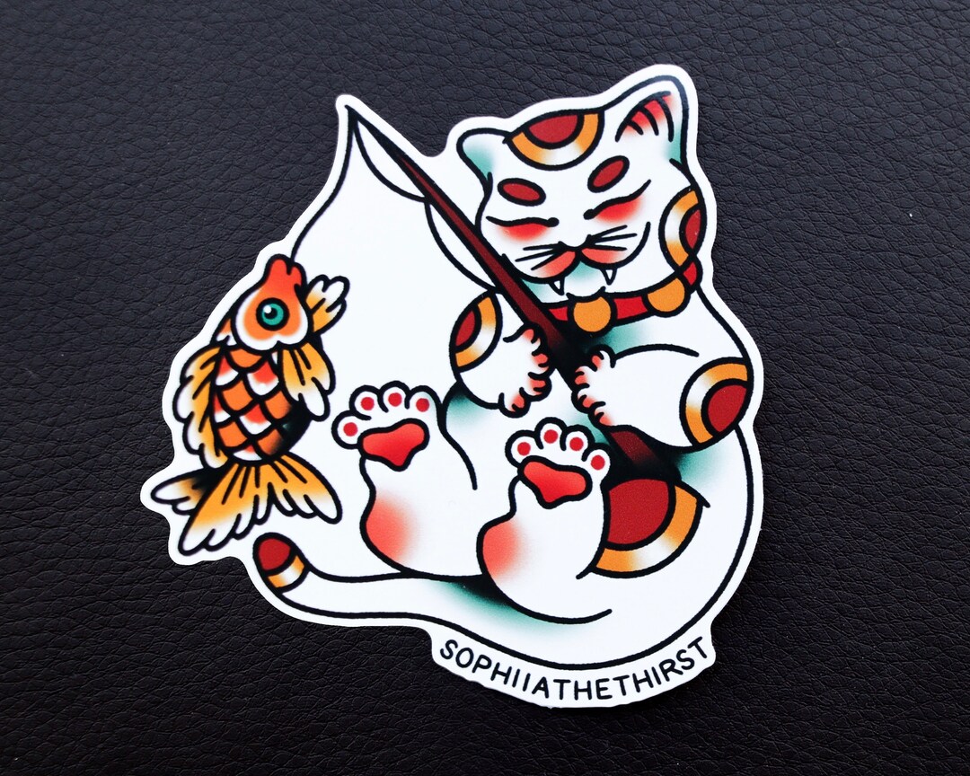 Traditional Tattoo Lucky Cat Sticker by Sophiiathethirst Japanese Lucky ...