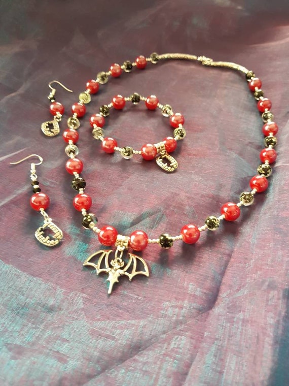 Kiss of a Vampire Jewellery Set Gothic in Red Shimmering | Etsy