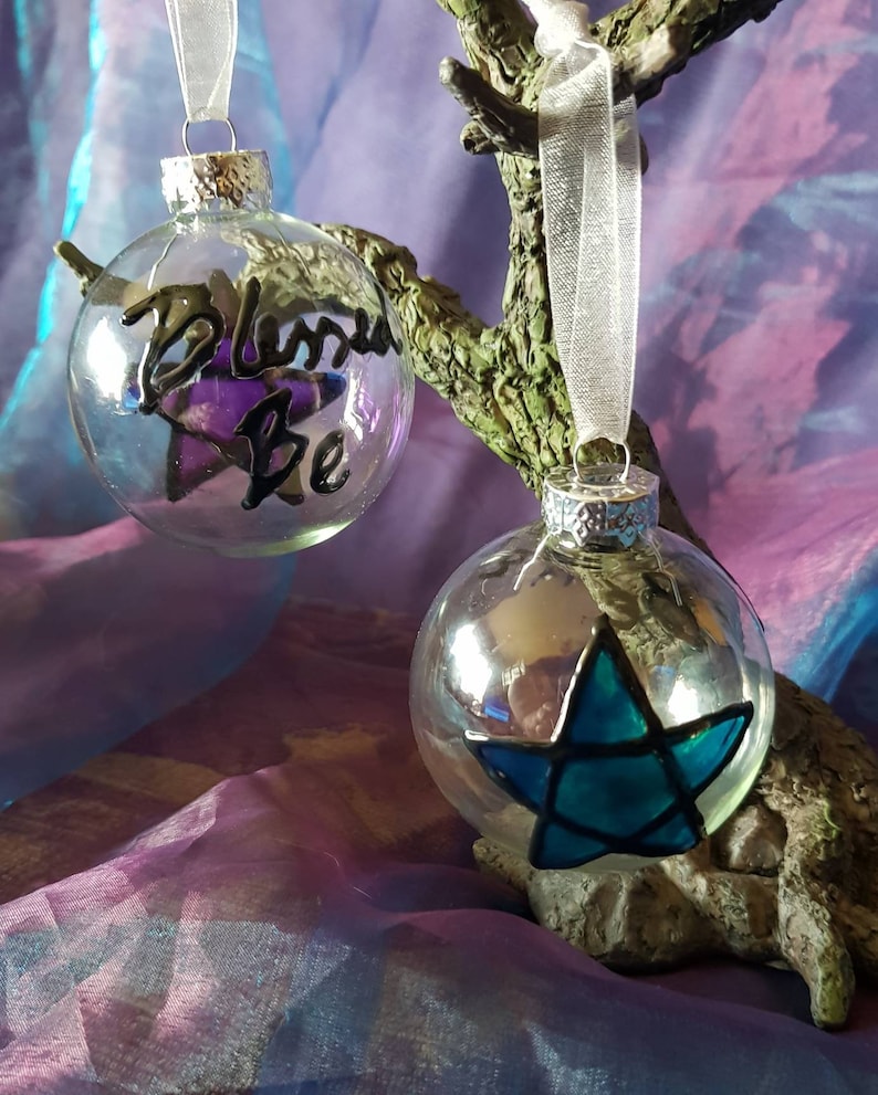 Pentagram/pagan Hand Painted Glass Baubles With blessed Be Greeting on ...