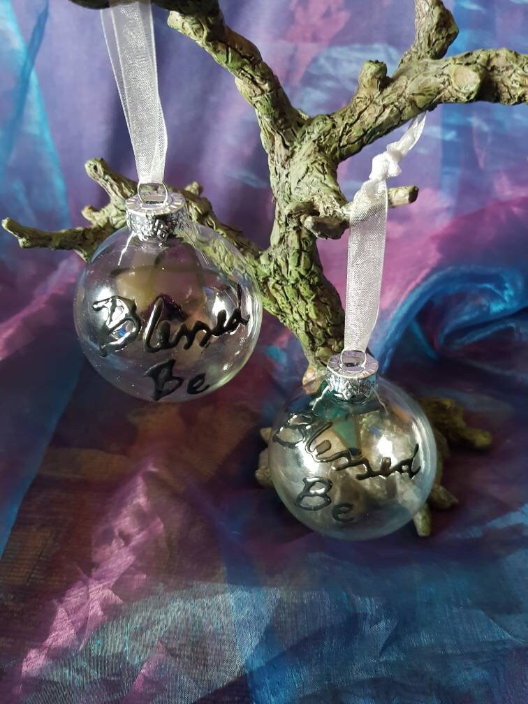 Pentagram/pagan Hand Painted Glass Baubles With blessed Be Greeting on ...