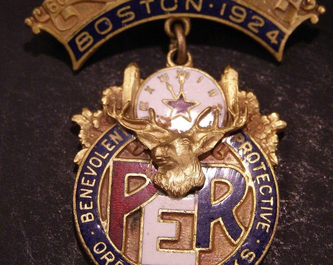1924 Elks BPOE Stag Pin Badge Grand Lodge Reunion Polychrome ENAMEL ...