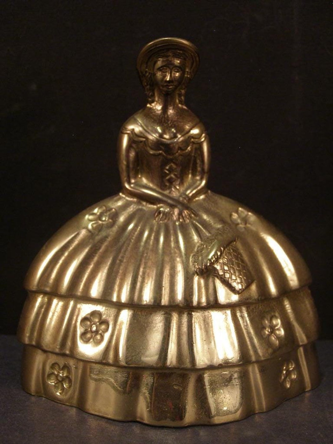 Vintage Brass Victorian Woman Maiden Lady Figural Dress Hand Dinner Tea ...