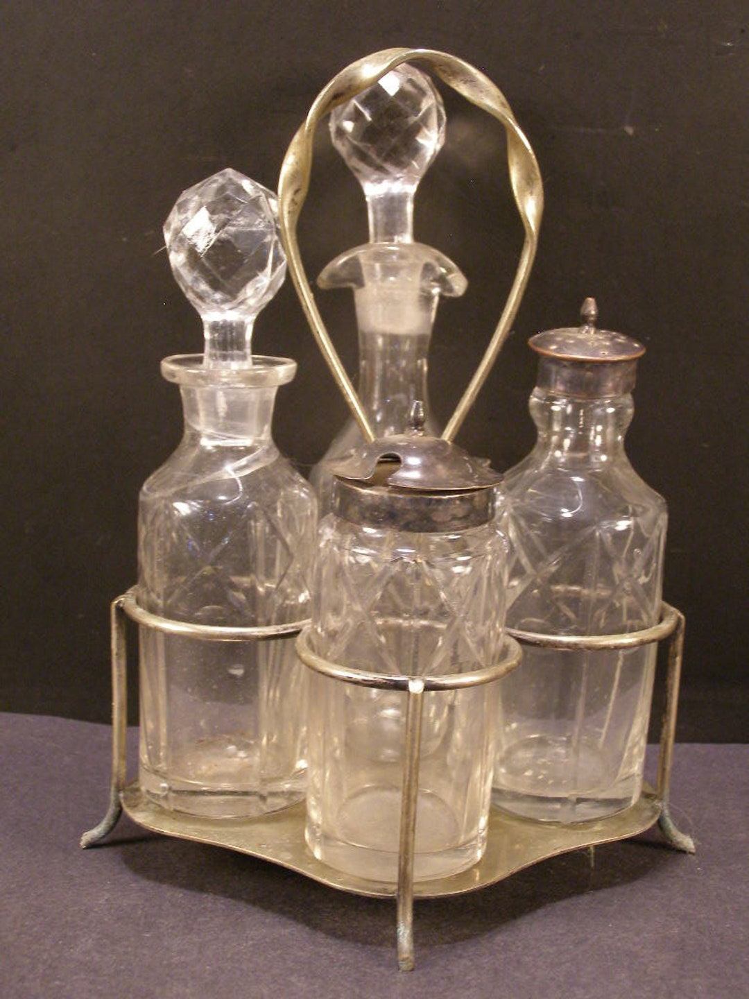 19 c Hallmark Silver Castor Cruet Condiment Oil Vinegar Mustard Etch ...