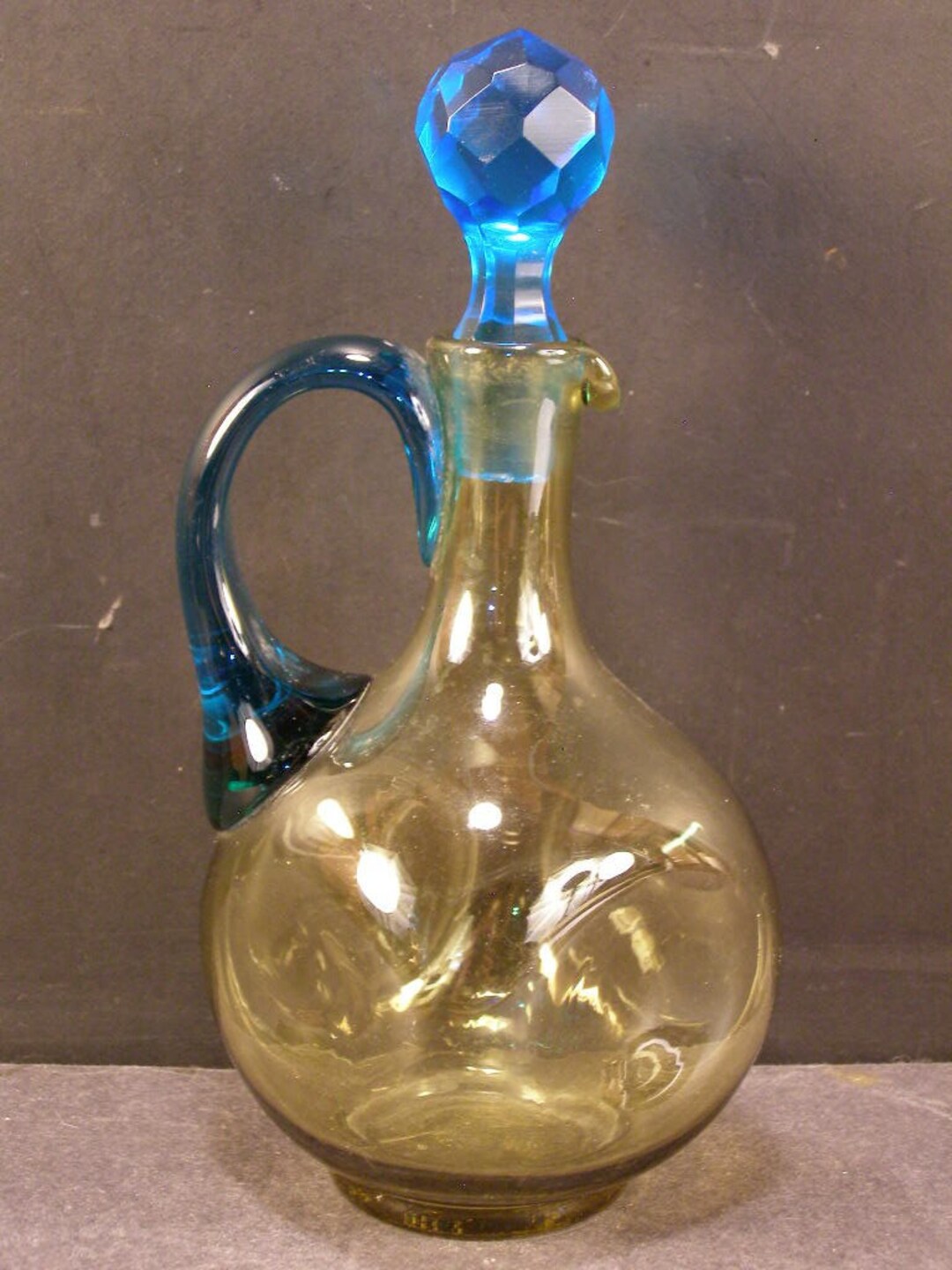 Victorian Moser Bohemian Amber & Blue Pinched Blown Glass Cruet Faceted ...