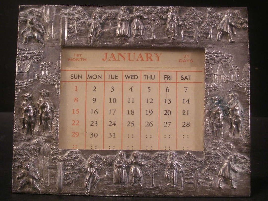 1890's Continental Art Silver Calendar Photo Picture Scenic Relief ...