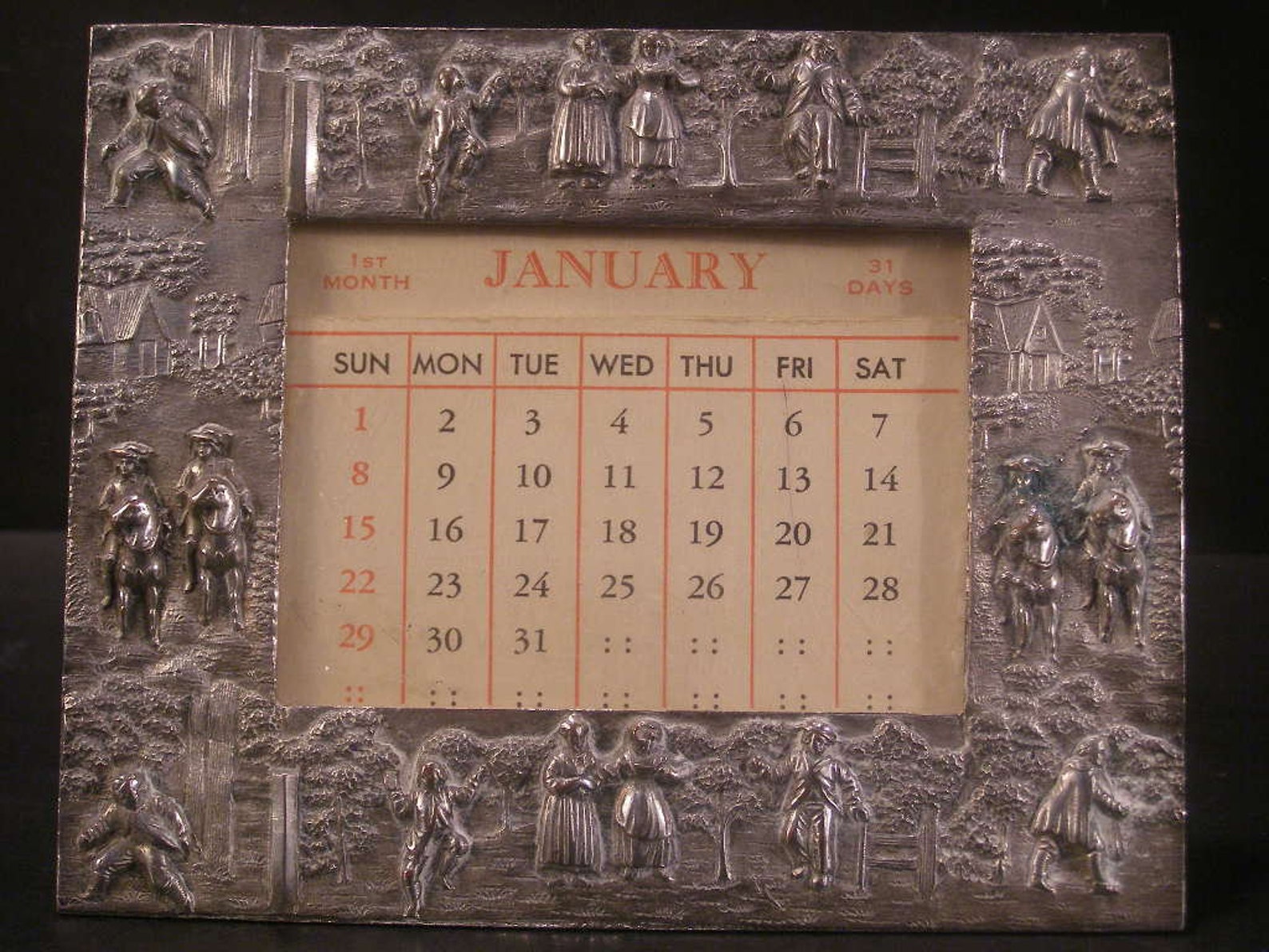 1890's Continental Art Silver Calendar Photo Picture Scenic Relief ...