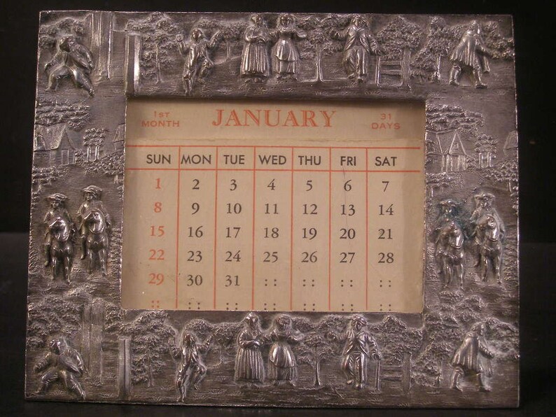 1890's Continental Art Silver Calendar Photo Picture Scenic Relief ...