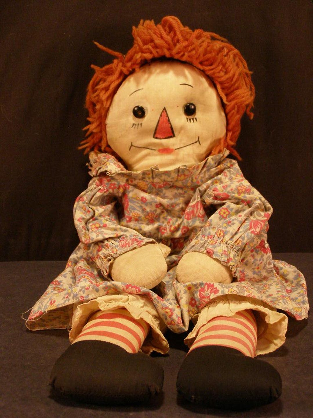RARE Raggedy Ann Doll Georgene Cloth Black Outlined Nose ORIGINAL Dress ...