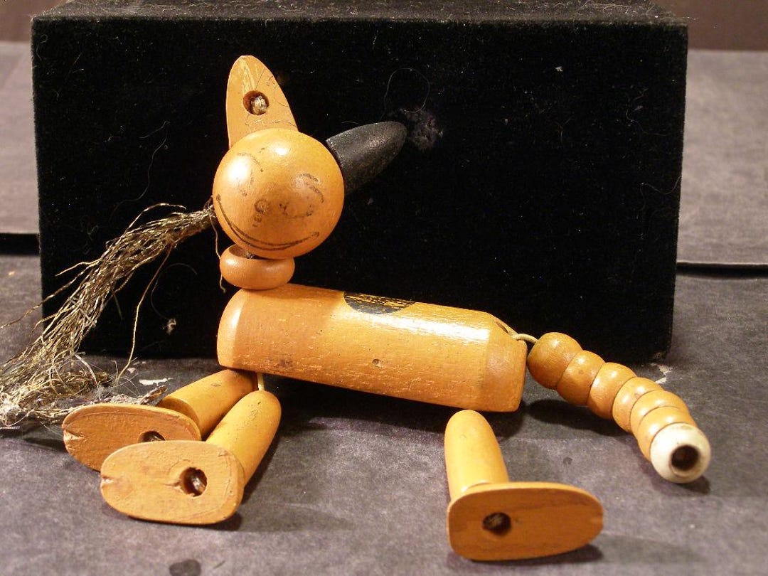 Antique 20's "sandy" Wood Wooden Dog Comic Character String Pull Pop up ...