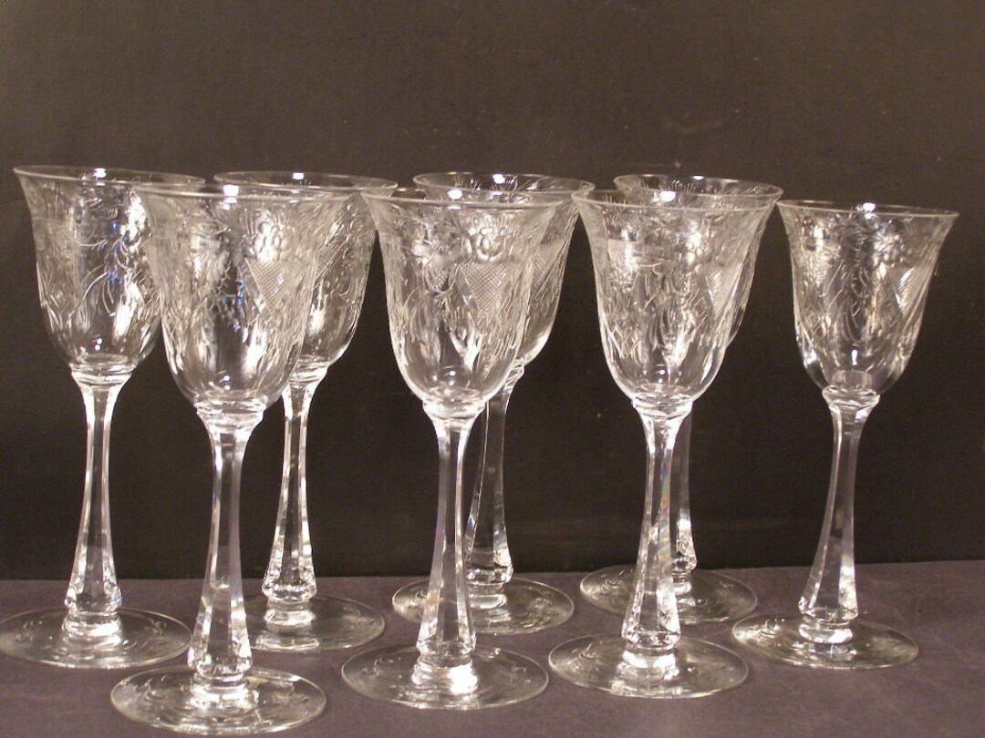 8 1900 HAWKES Cut Etch "sherry" Stem Crystal Elegant Wine Glass ...
