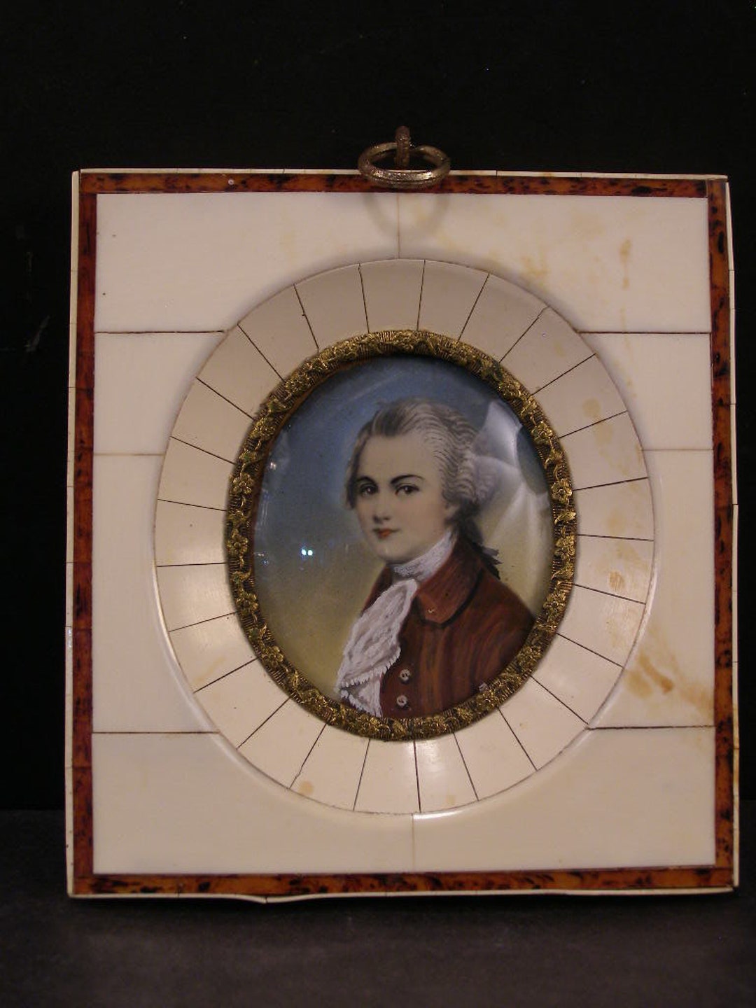 Antique Celluloid Frame HAND PAINTED MINIATURE Mozart Portrait Picture ...