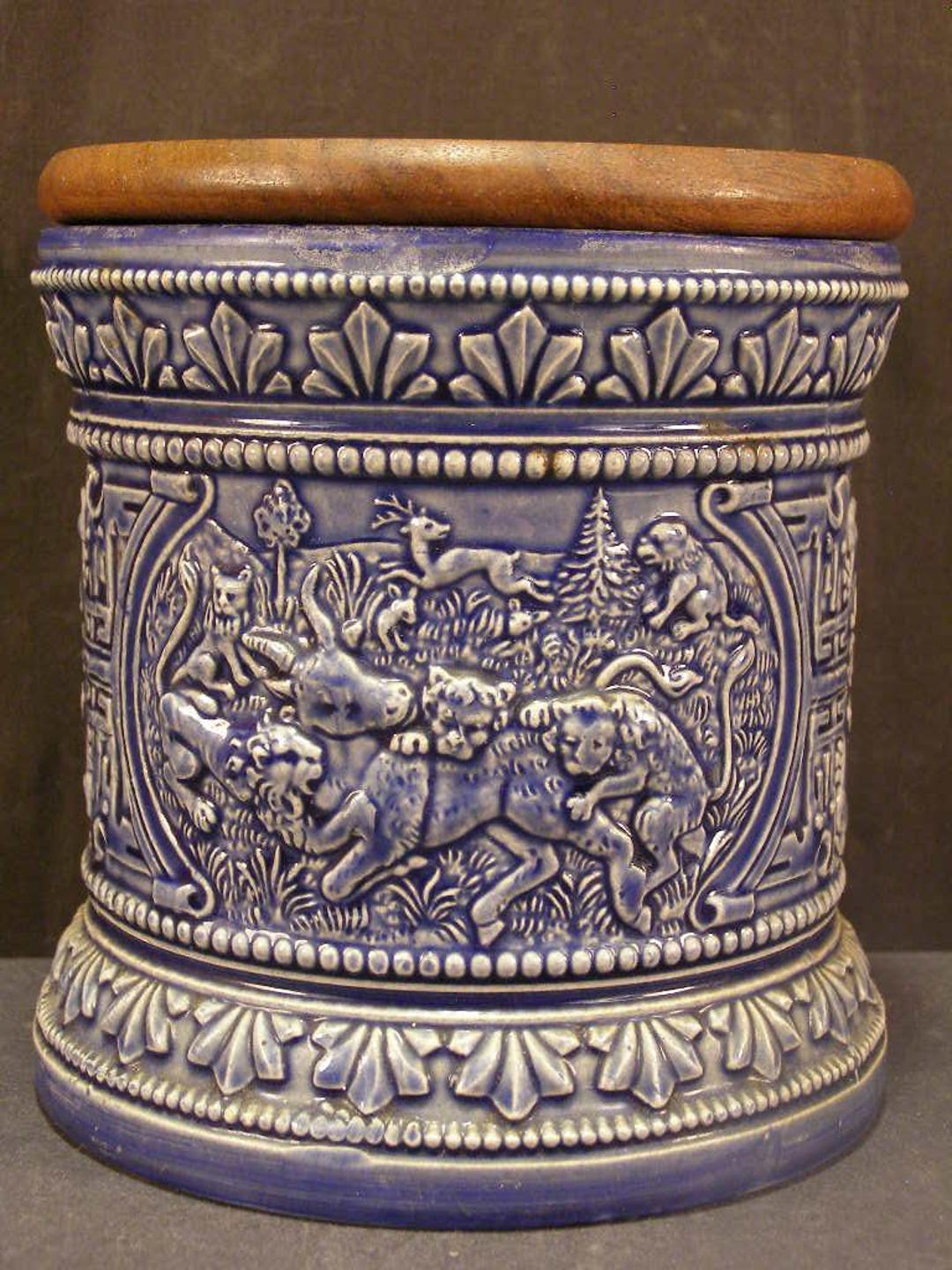 Vintage Scenic Stoneware Tobacco Humidor Jar Marzi & Remy Blue Germany ...