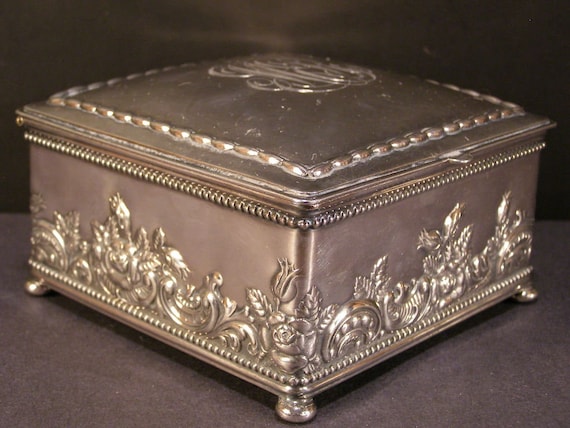 Antique Silver Repousse Floral Embossed Relief Jewelr… - Gem