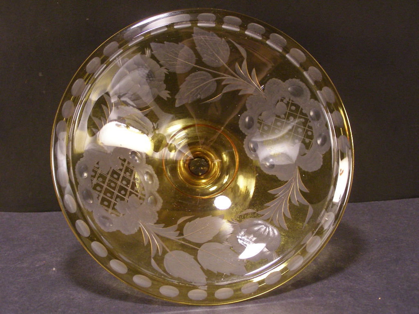 Vintage Intaglio Cut 2 Clear Compote Candy Dish Bohemian Glass Tazza ...