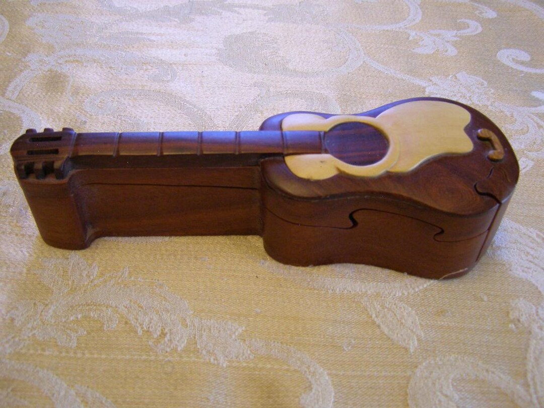 Guitar Hand Made Carved Intarsia Wood Puzzle Inlaid Dresser Jewelry ...