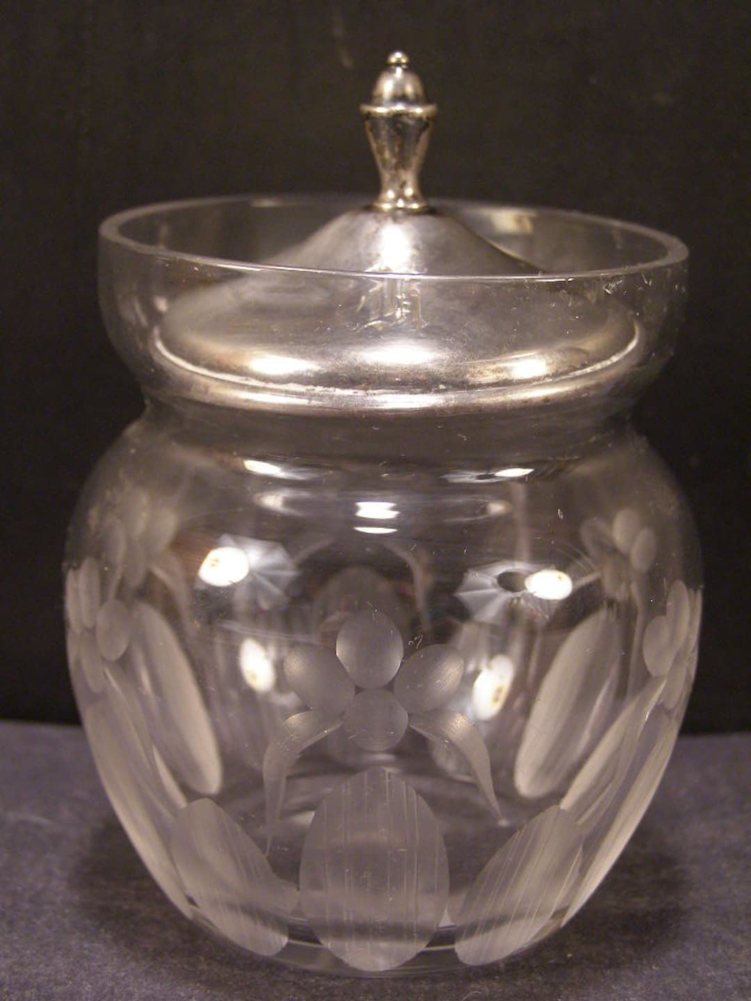 Vintage Sterling Silver Cut Etch Crystal Glass Mustard Pot Condiment ...