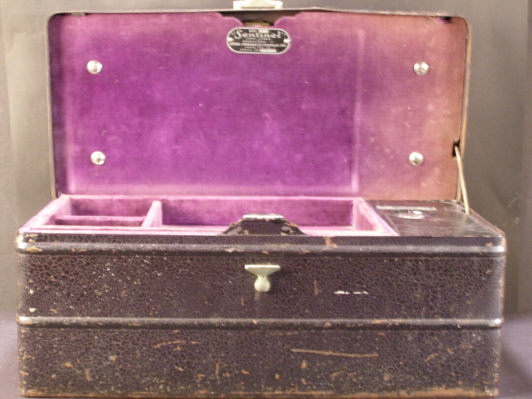 Antique Steel Lock Alarm Strong Box Sentinel Trunk Locking Safe Storage ...