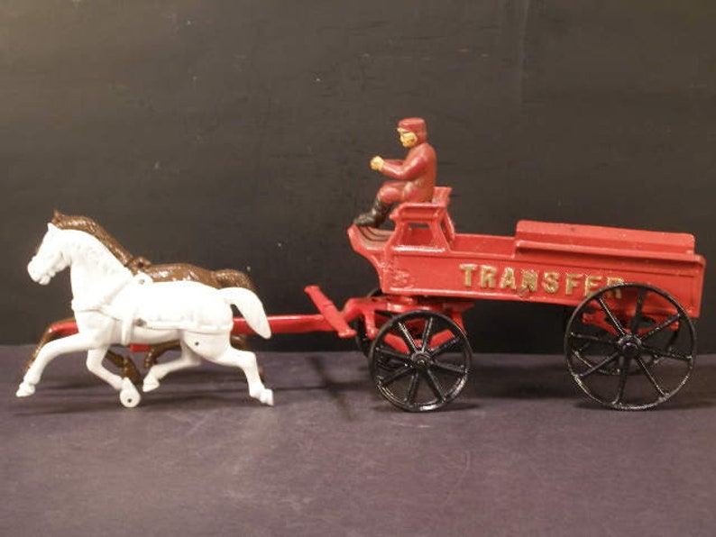 20" Antique 1800s Cast Iron Horse Drawn Transfer Wagon Fire Engine Farm ...