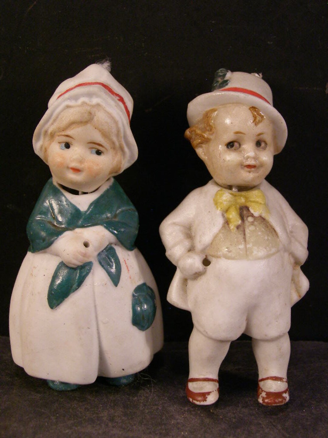2 Antique German Porcelain Bisque Doll Pull String Nodder Figurine ...