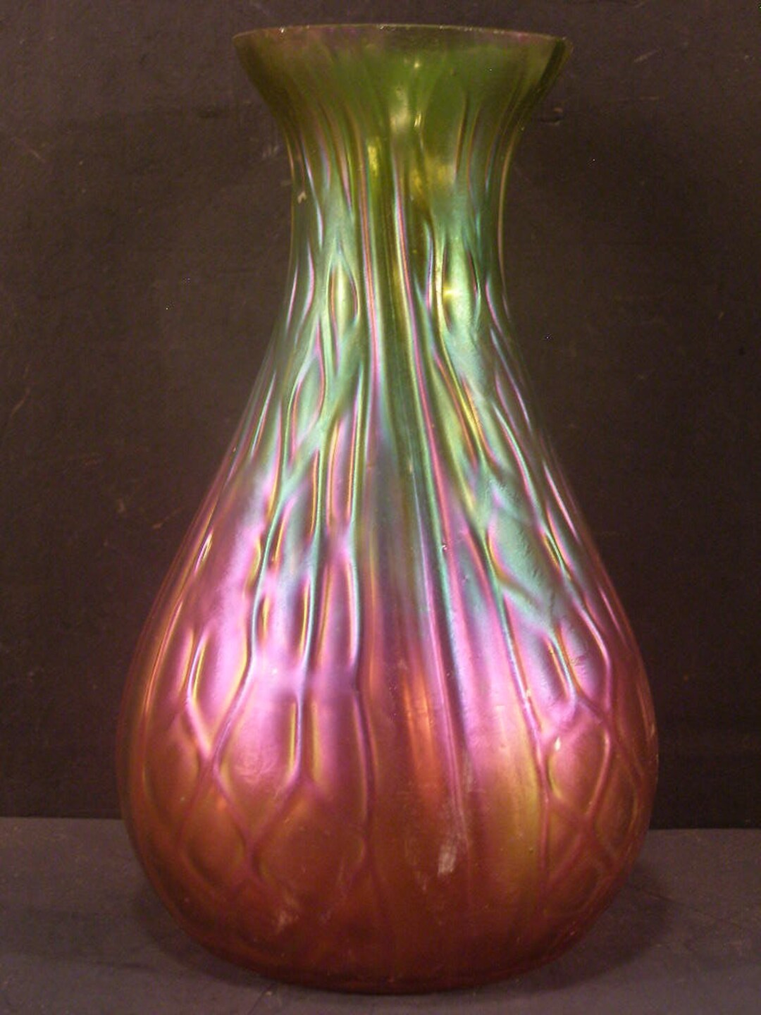 Antique Loetz Kralik Cranberry Green Purple Martele Iridescent Art ...