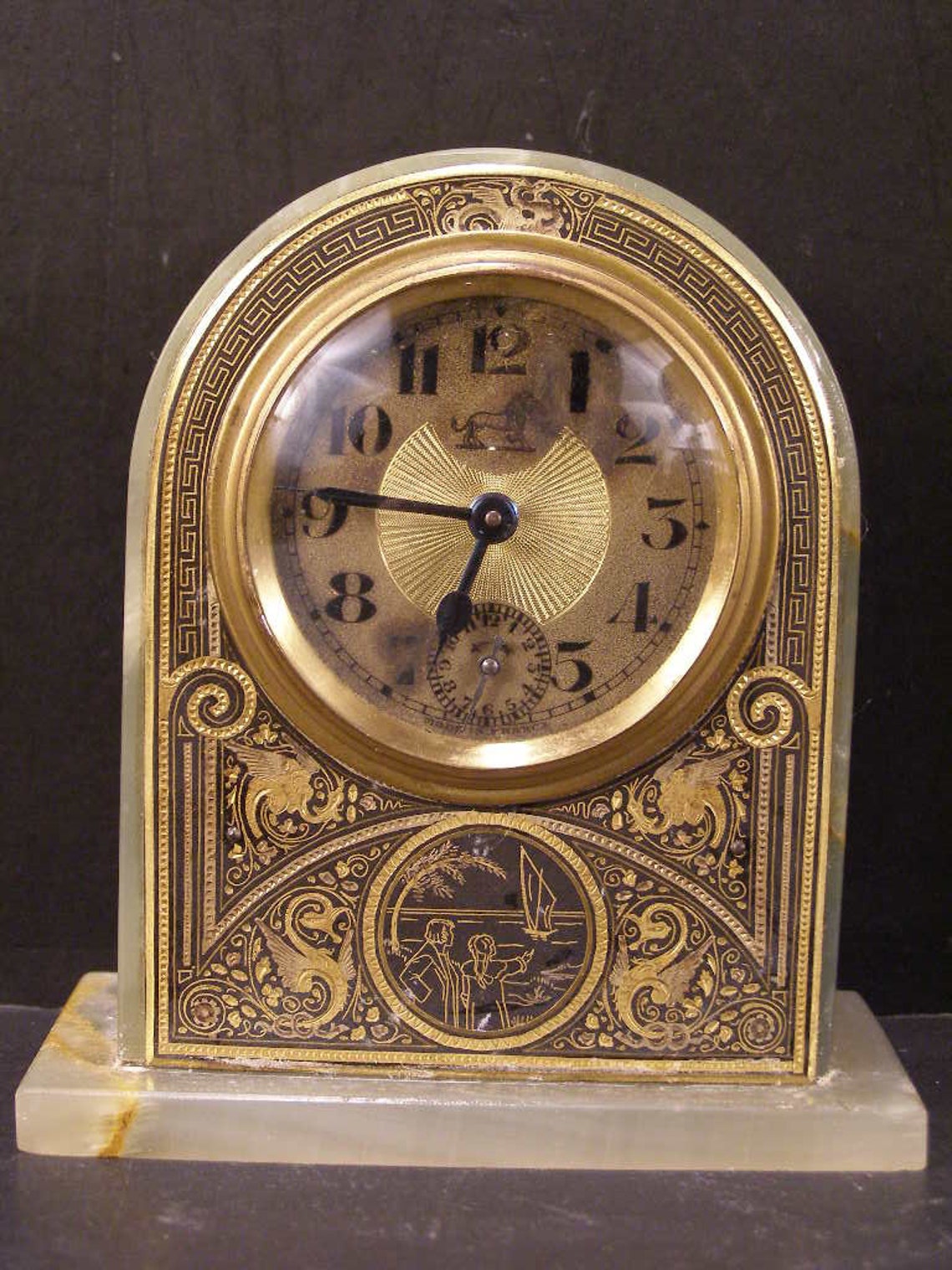 Antique French Brevete Onyx Niello Damascene Alarm Clock - Etsy